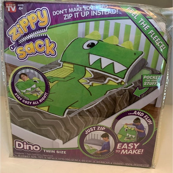 ZIPPY SACK | Bedding | Zippy Sack Dino Twin Size Green Dinosaur As Seen ...
